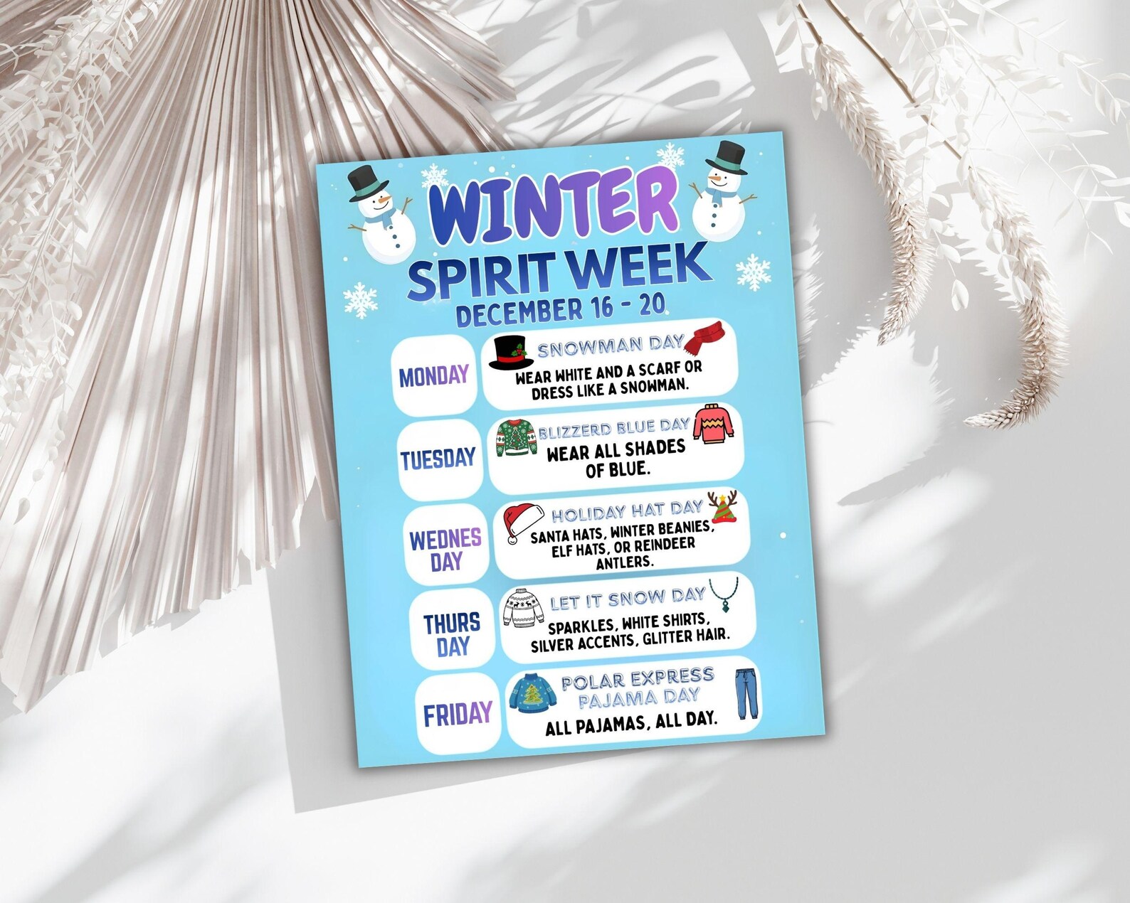 Customizable Winter School Spirit Week Flyer, Customizable Holiday ...