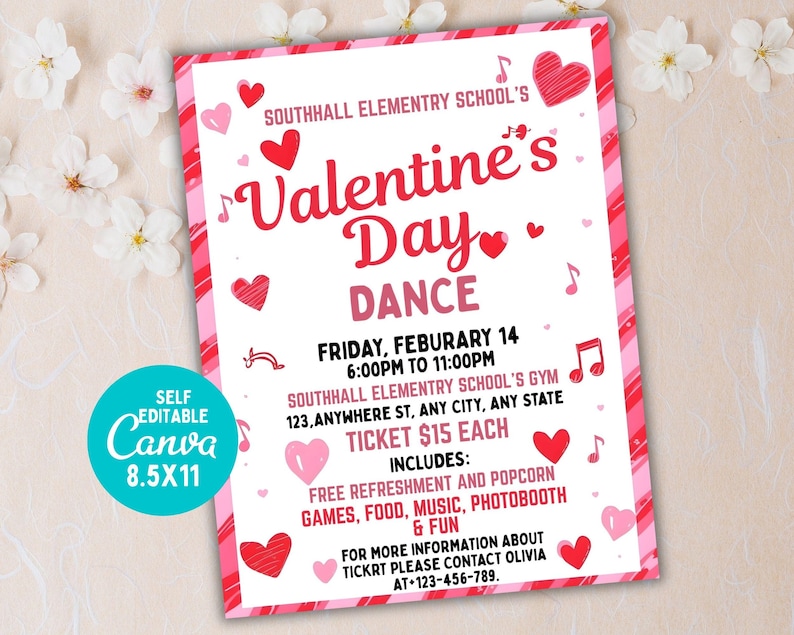 Valentine's Day School Dance Flyer: Editable Invitation (canva Template ...