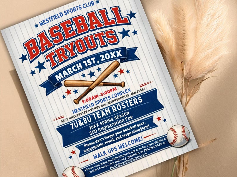 Editable Baseball Tryout Flyer Template, Youth Sports Training Event ...