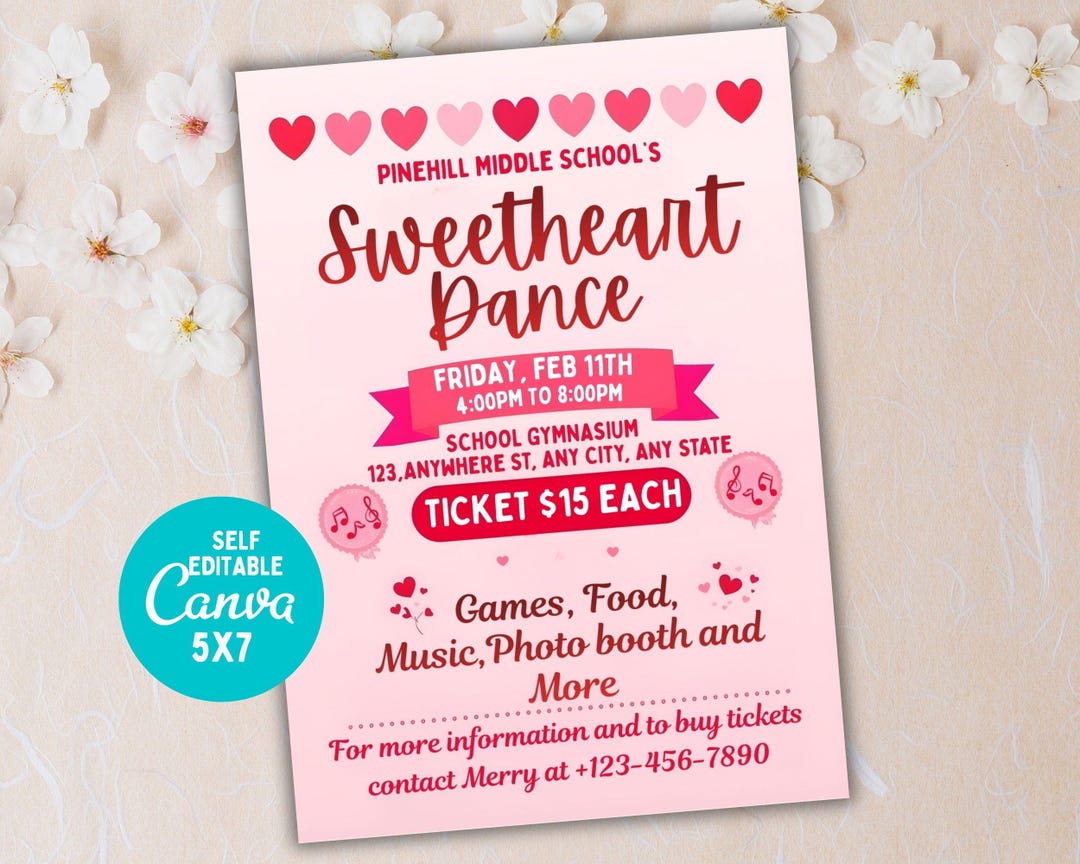 Sweetheart Dance Invitation, School Valentines Dance Flyer, Daddy ...
