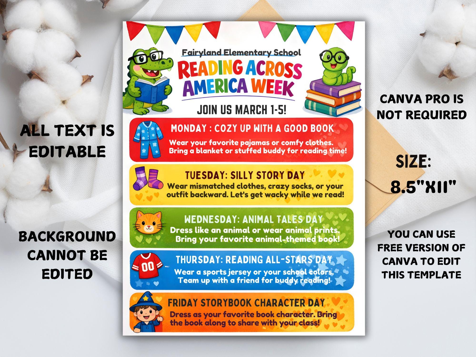 Editable Spirit Week Schedule, Read Across America, School Flyer (canva ...