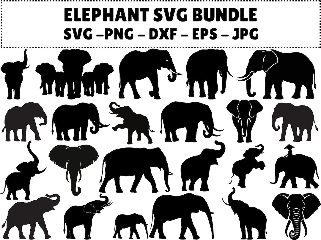 Elephant Silhouette SVG Bundle, Clipart, Cut Files (digital Download ...