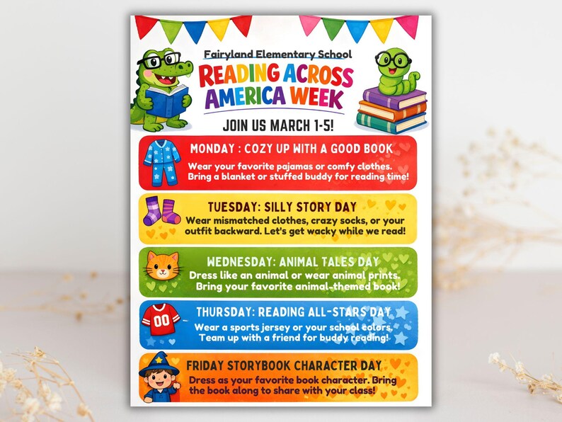 Editable Spirit Week Schedule, Read Across America, School Flyer (canva ...