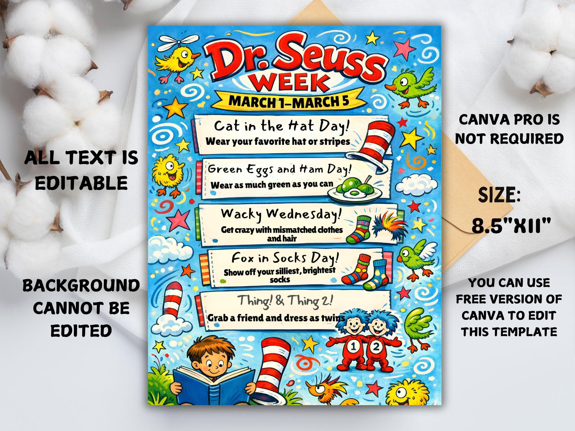 Editable Dr. Seuss Template | School Reading Flyer | Printable ...