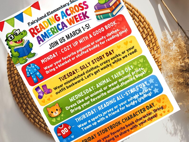 Editable Spirit Week Schedule, Read Across America, School Flyer (canva ...