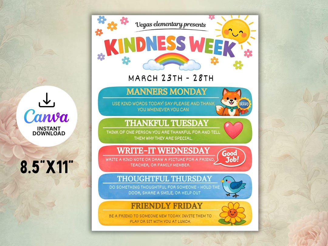 Editable School Kindness Week Flyer: Printable Classroom Activity ...