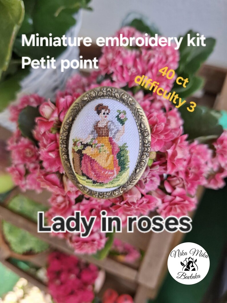 Miniature Embroidery Kit - Girl With Roses: Brooch - Etsy