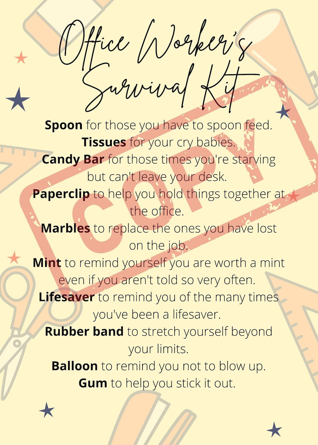 Office Worker's Survival Kit Gift-printable - Etsy