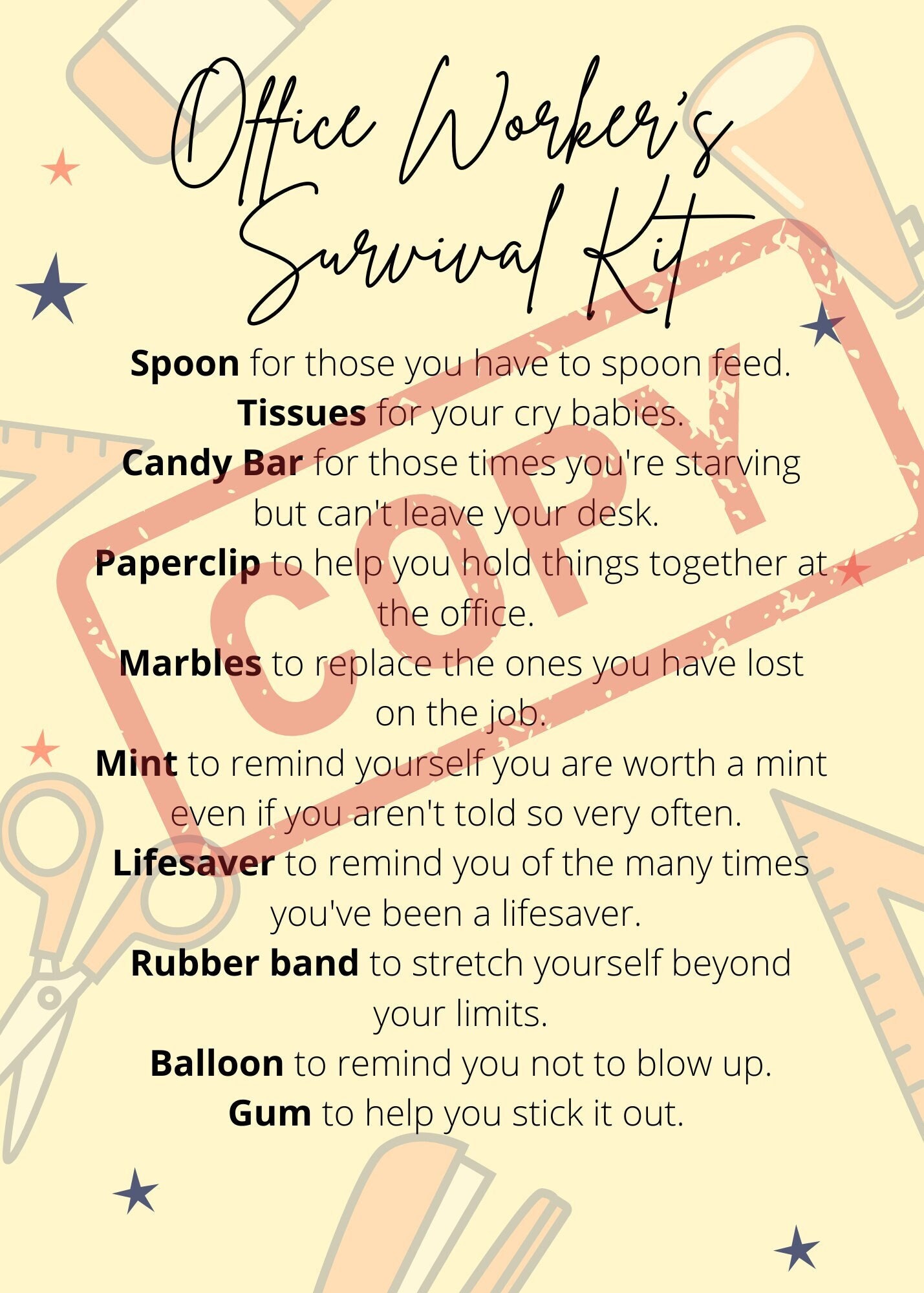 Office Worker's Survival Kit Gift-printable - Etsy