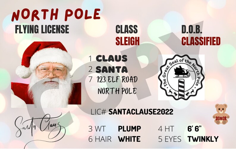 Santa's Drivers License PRINTABLE - Etsy