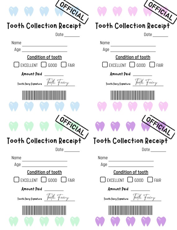 Tooth Collection Receipt From Tooth Fairy Instant Download - Etsy
