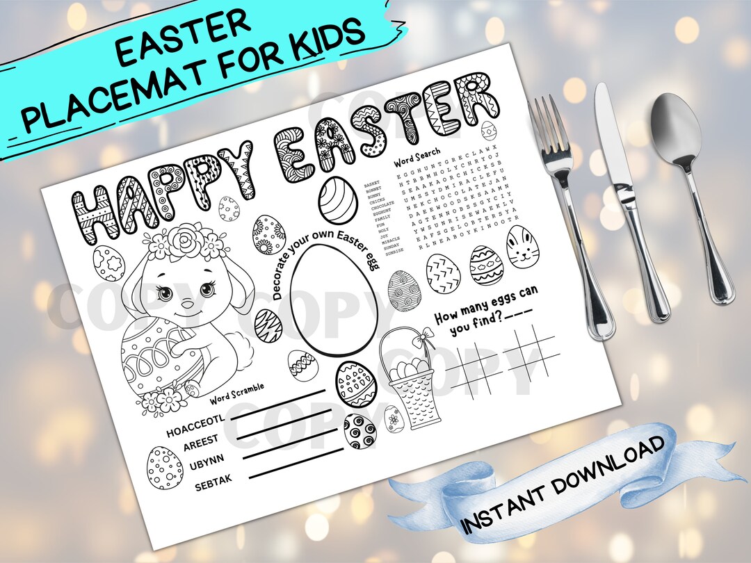 Easter Placemat for Kids printable Coloring Placemat easter Activity ...
