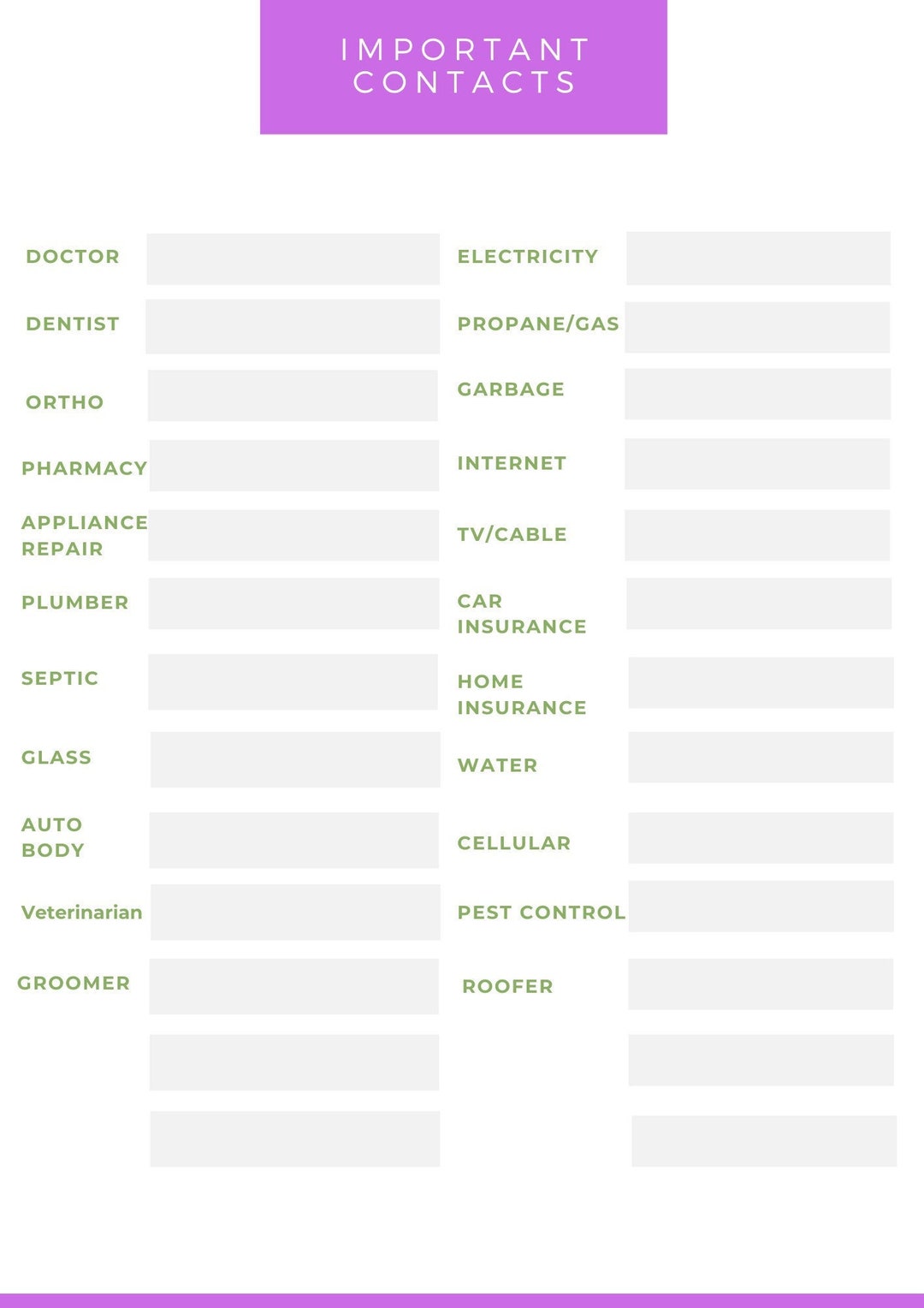Important Contacts List-printable-emergency Contacts-family Binder ...