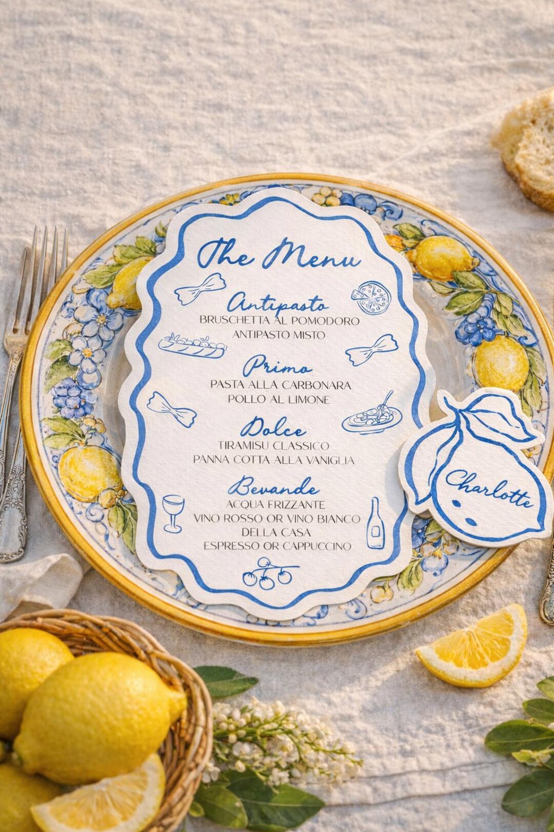 Italian Summer Dinner Menu Card Template, Amalfi Coast Wedding Menu ...