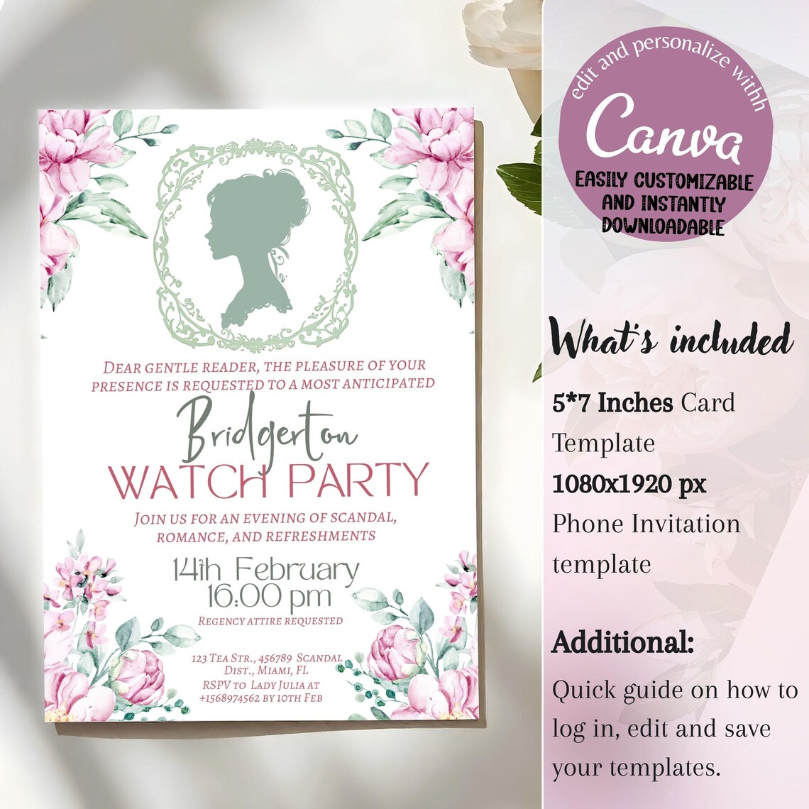 Bridgerton Inspired Tea Party Invitation Template, Regency Watch Party ...