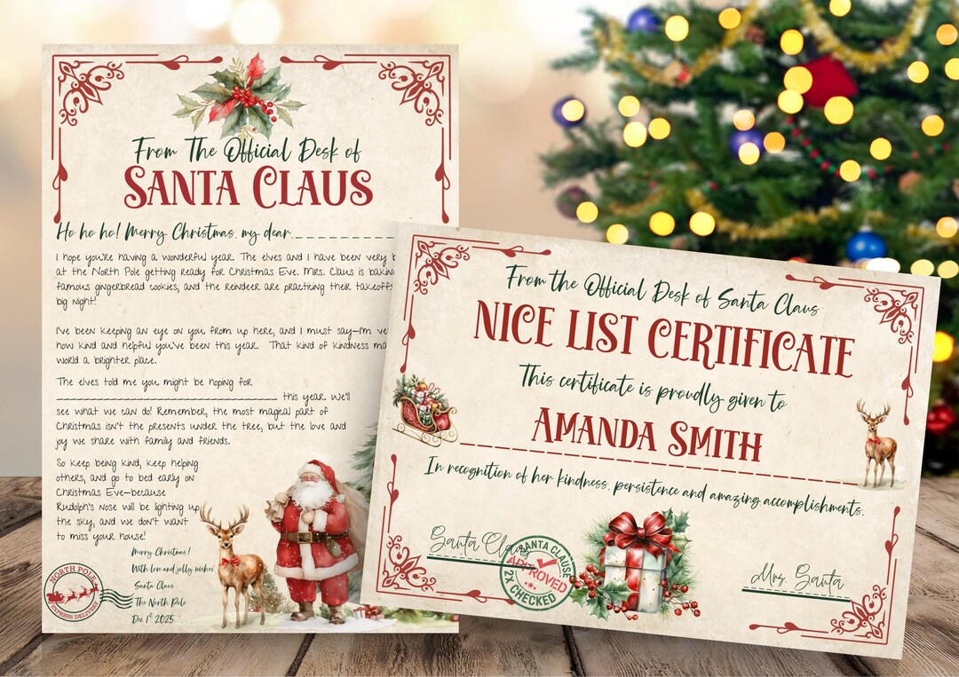 EDITABLE Letter From Santa Claus Nice List Certificate Template Ready ...