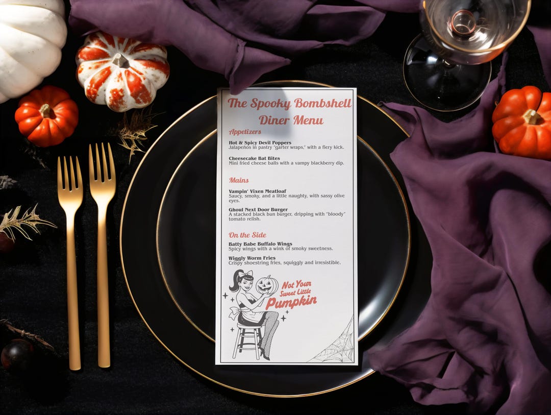Retro Witch Halloween Menu Editable Template, the Spooky Bombshell ...