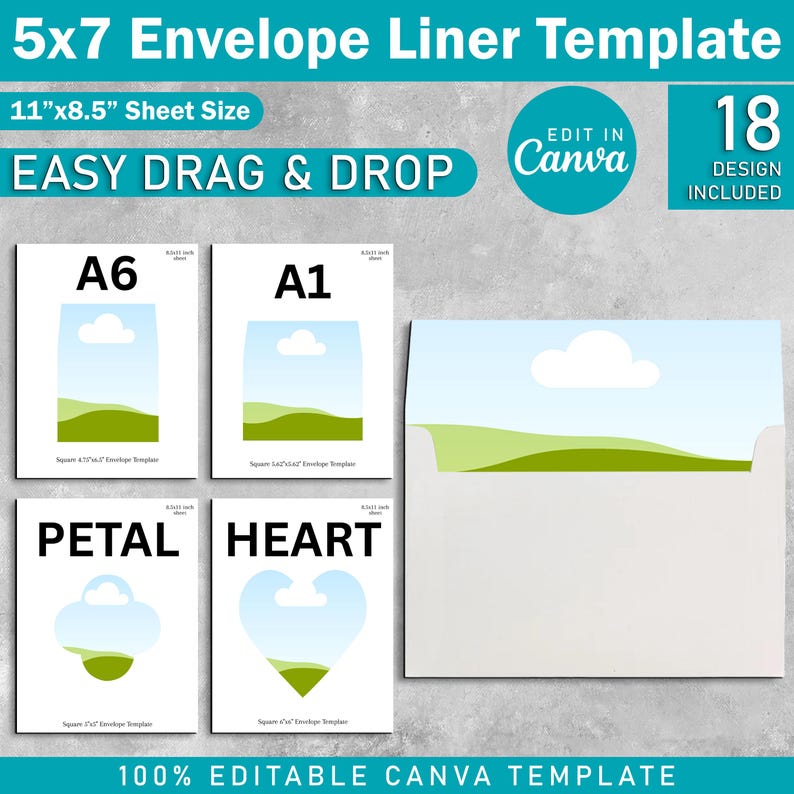 5x7 Envelope Liner Canva Template | Editable DIY Insert for A7 ...