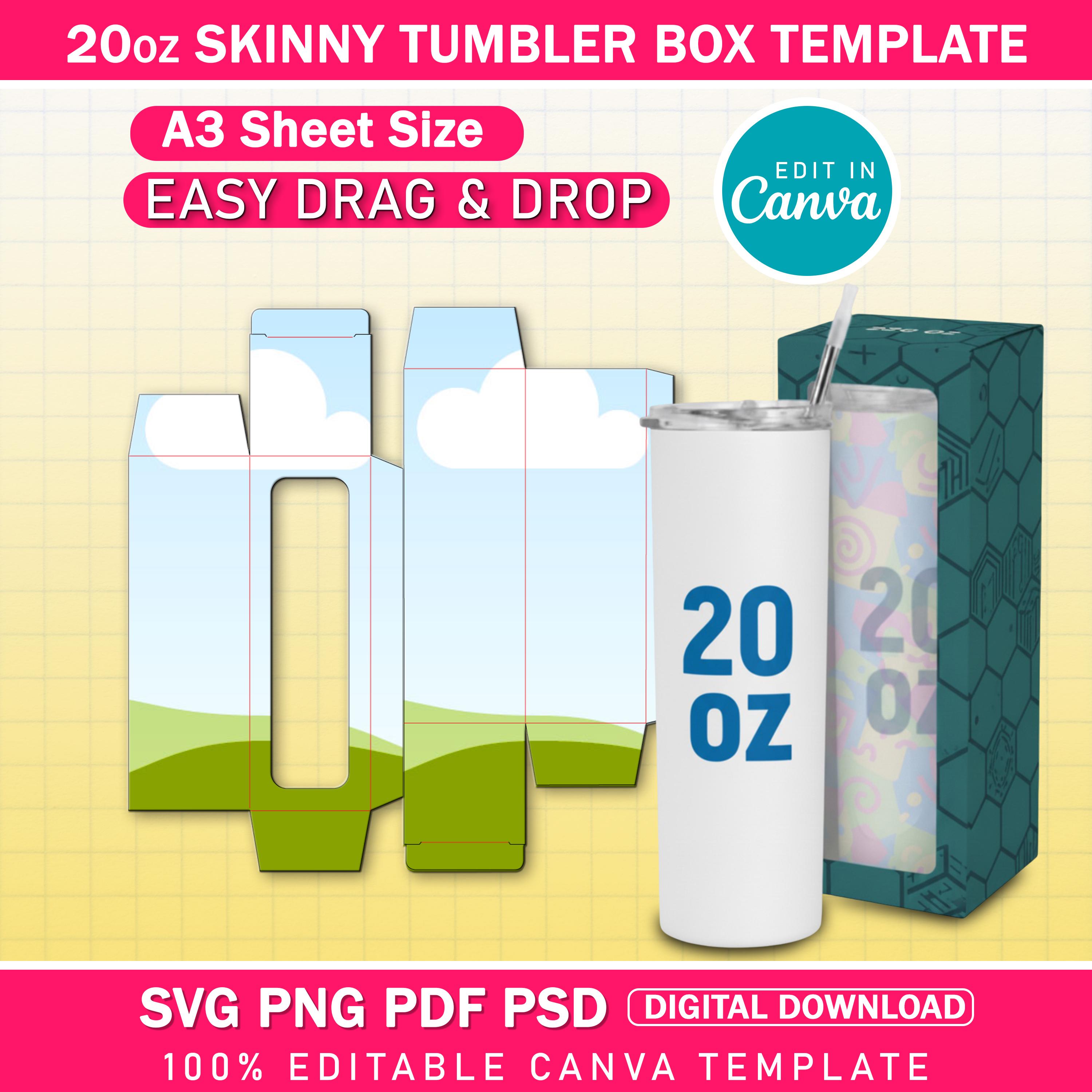 20oz Skinny Tumbler Box Template SVG | Custom Packaging for Sublimation ...