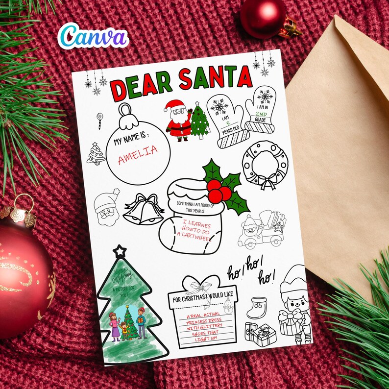 Printable Letter to Santa Template | Kids Christmas Coloring Activity ...