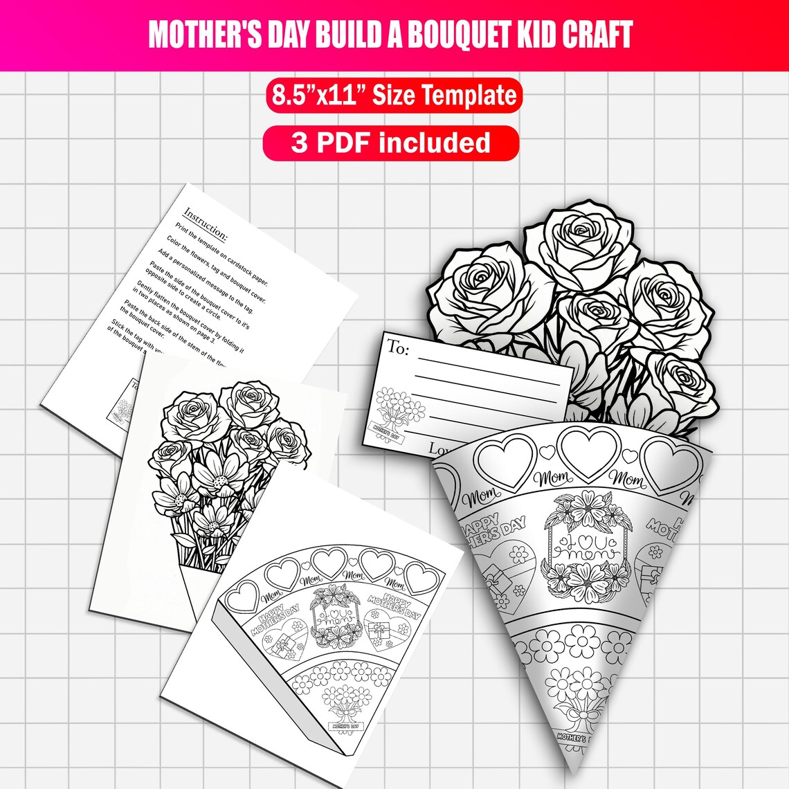 Mother’s Day Build a Bouquet Kid Craft | Printable Paper Flower Bouquet ...