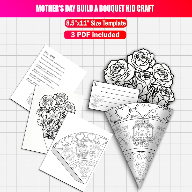 Mother’s Day Build a Bouquet Kid Craft | Printable Paper Flower Bouquet ...
