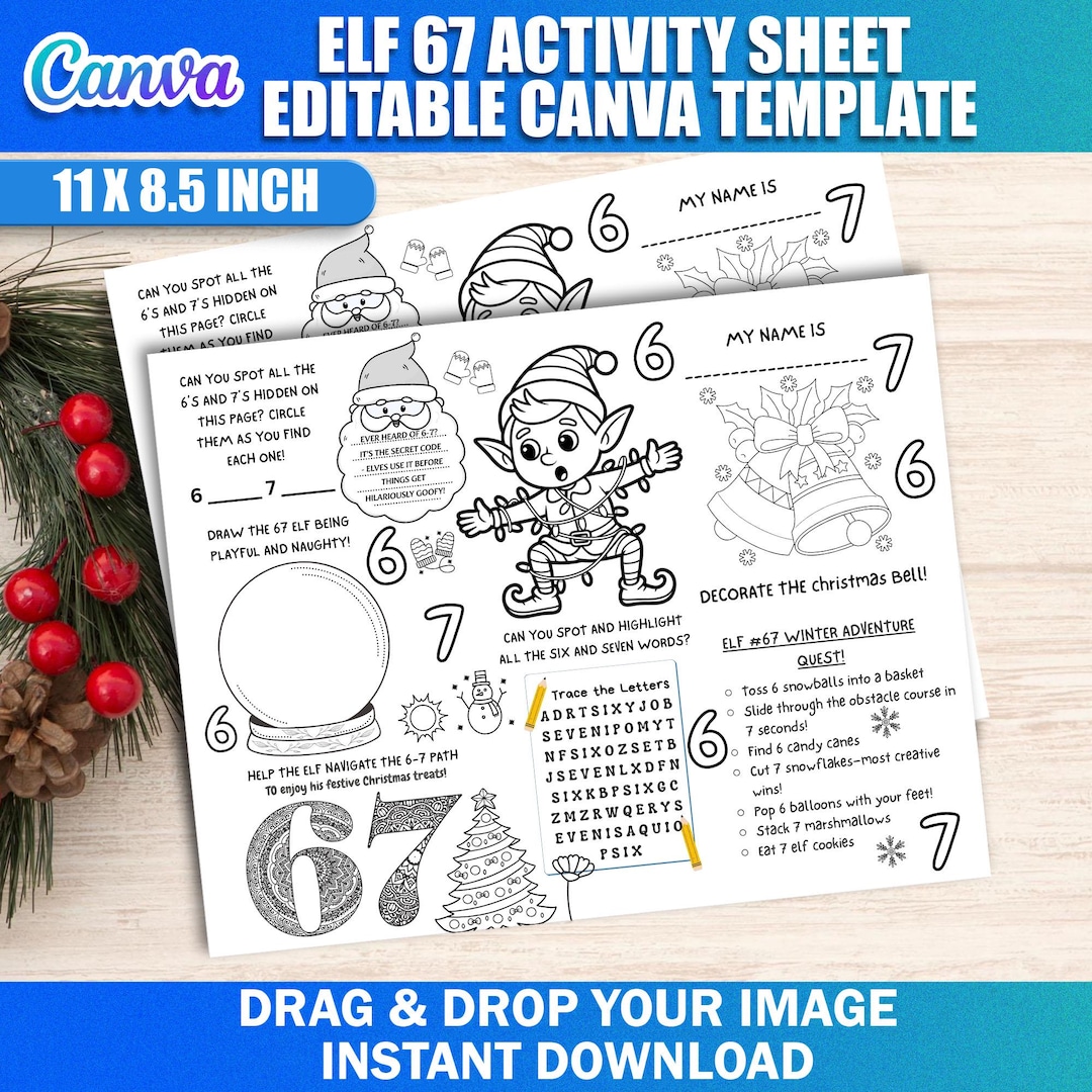 Elf 6-7 Activity Sheet Printable | Six Seven Meme Funny Christmas Page ...