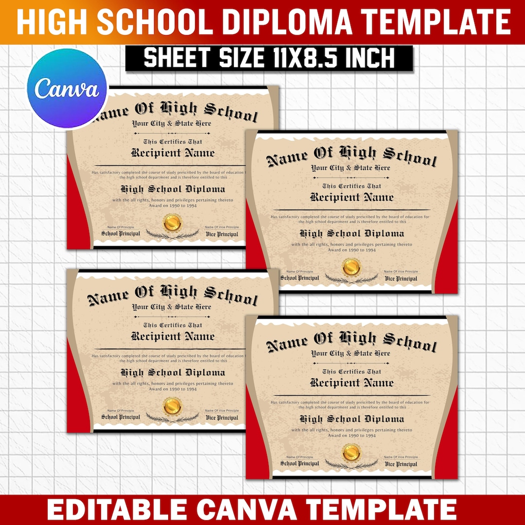 Editable High School Diploma Template | Canva Customizable Graduation ...
