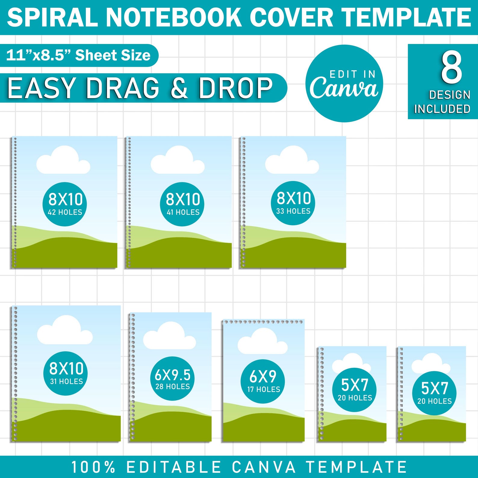 Spiral Notebook Cover Template, Editable Back to School Canva ...