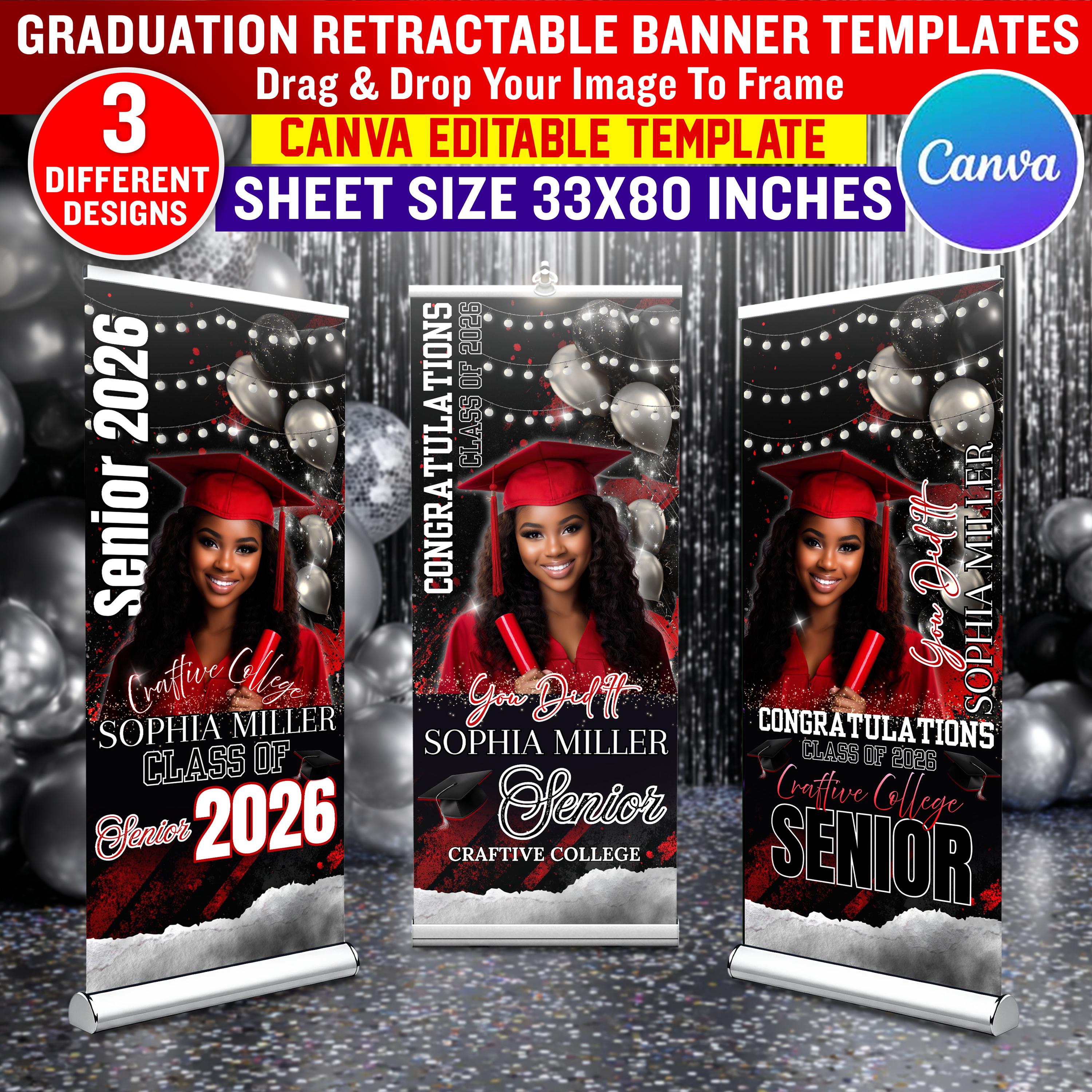 Graduation Retractable Banner Templates, Editable Canva Class of 2026 ...