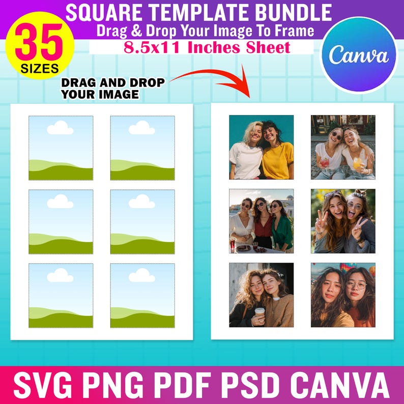 35x Square Template Bundle. Editable Canva Square Label, Collage Sheet ...