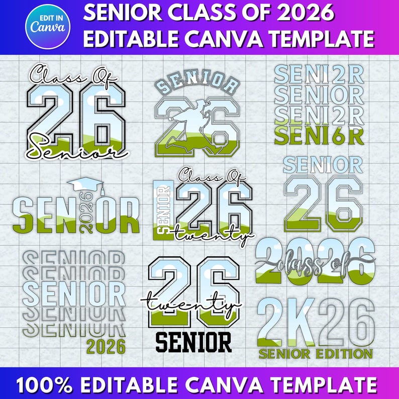10x Editable Senior 2026 Template Bundle | Class of 2026 Canva Photo ...