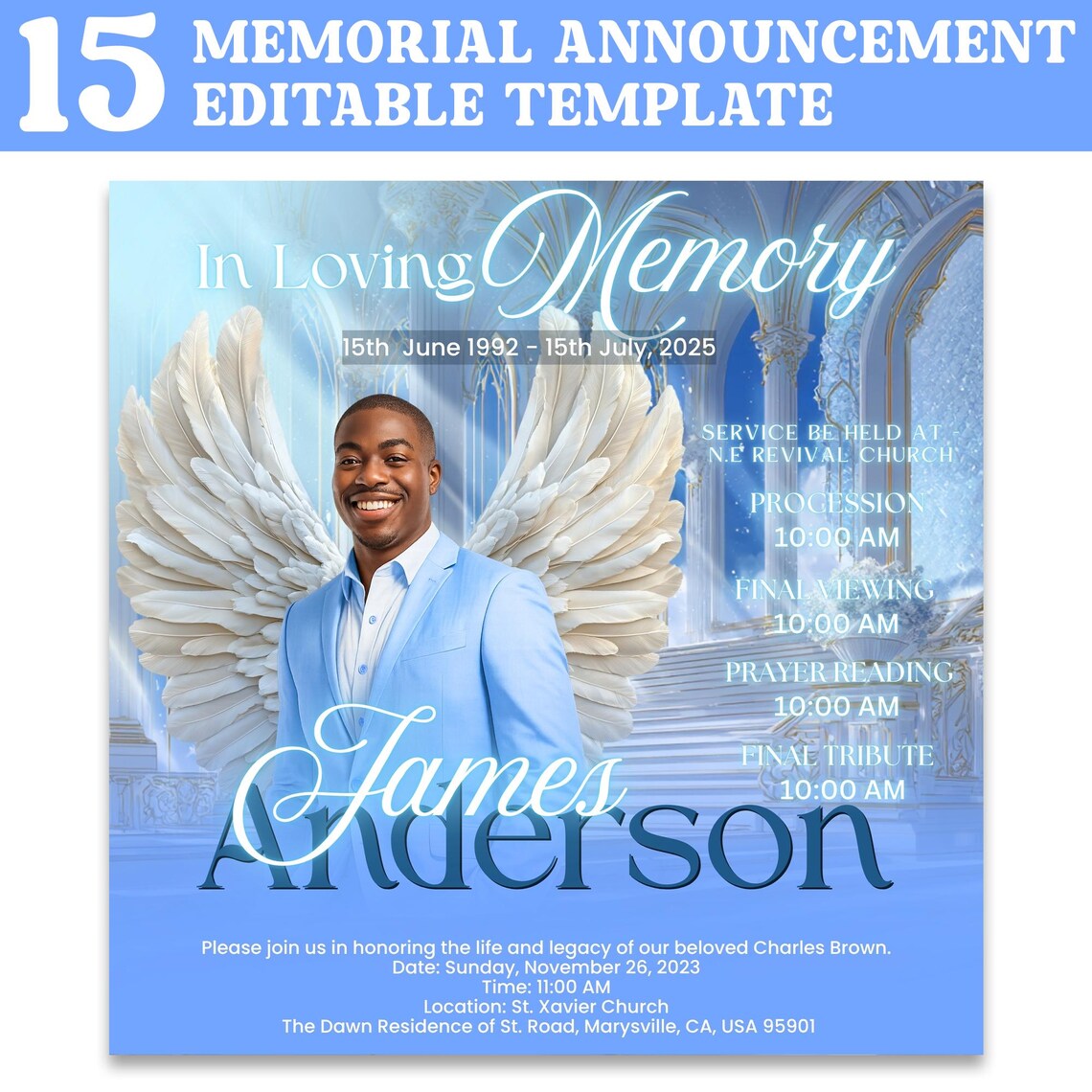15x Editable Memorial Flyer Template Bundle | Funeral Announcement ...