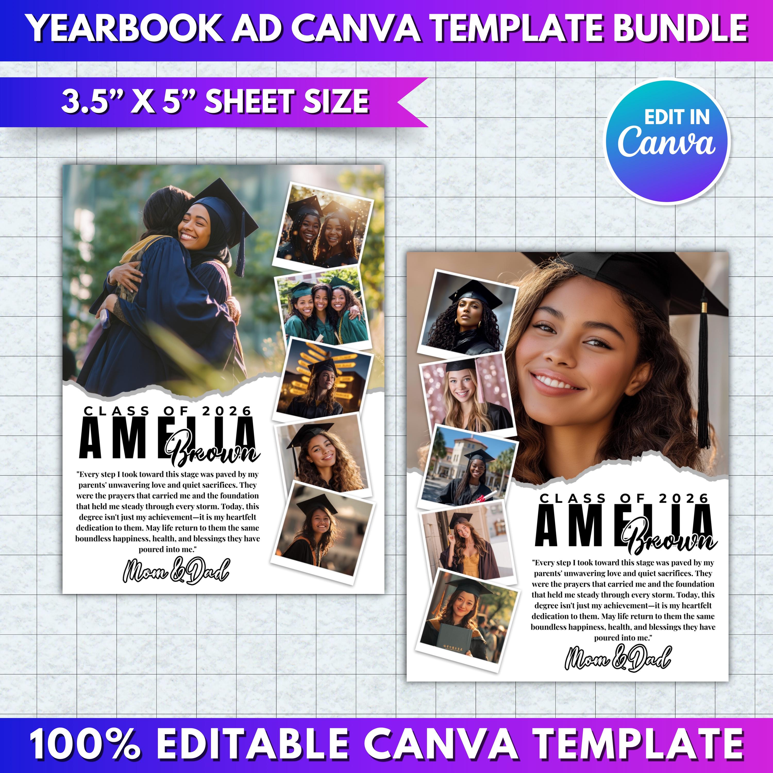 5x Full, Half & Quarter Page Yearbook Ad Bundle | Class of 2026 Senior ...