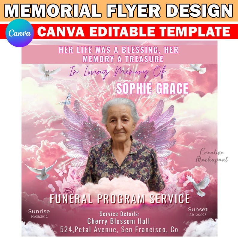 15x Memorial Flyer Canva Template Bundle | Editable Obituary Funeral ...