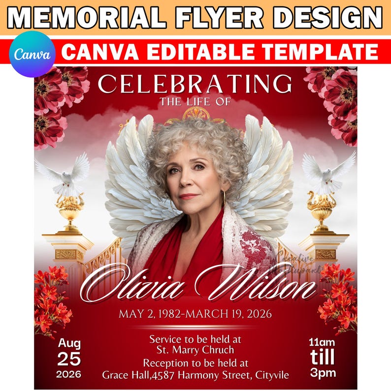 15x Memorial Flyer Canva Template Bundle | Editable Obituary Funeral ...