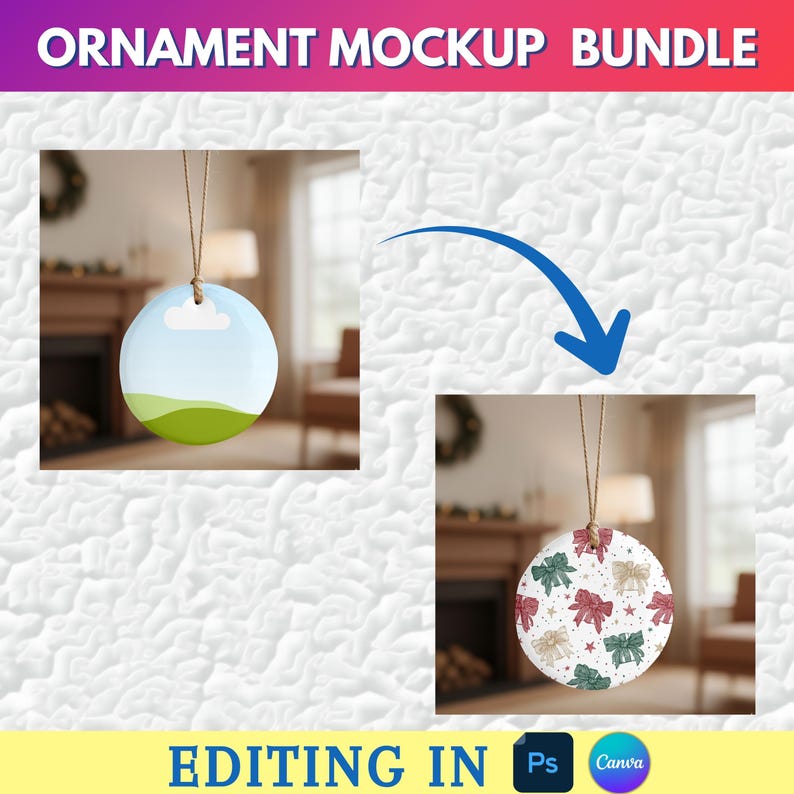 25x Ornament Mockup Canva Editable Bundle | Ceramic Round Ornament ...