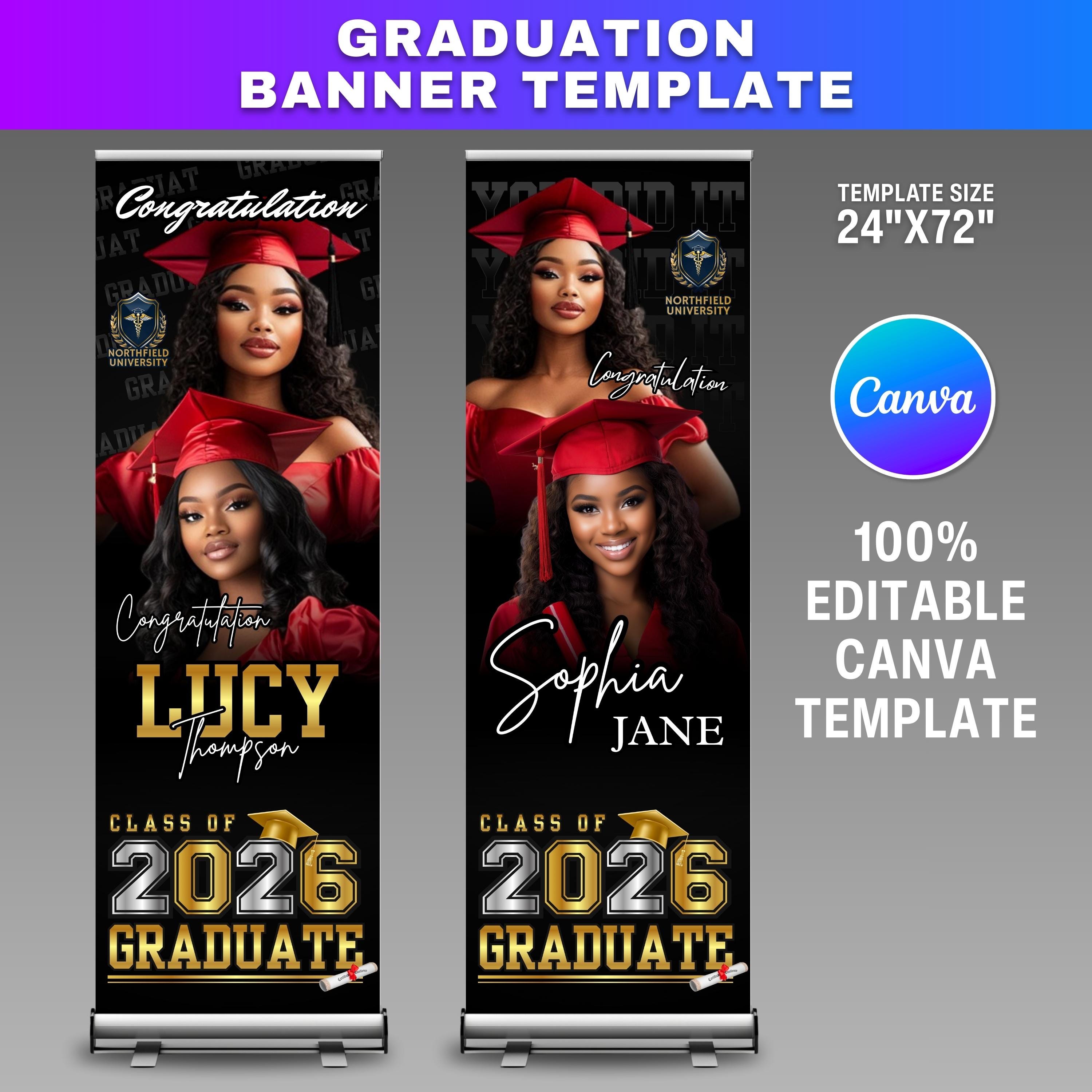 4x Graduation Banner Canva Editable Template | Graduation Banner for ...