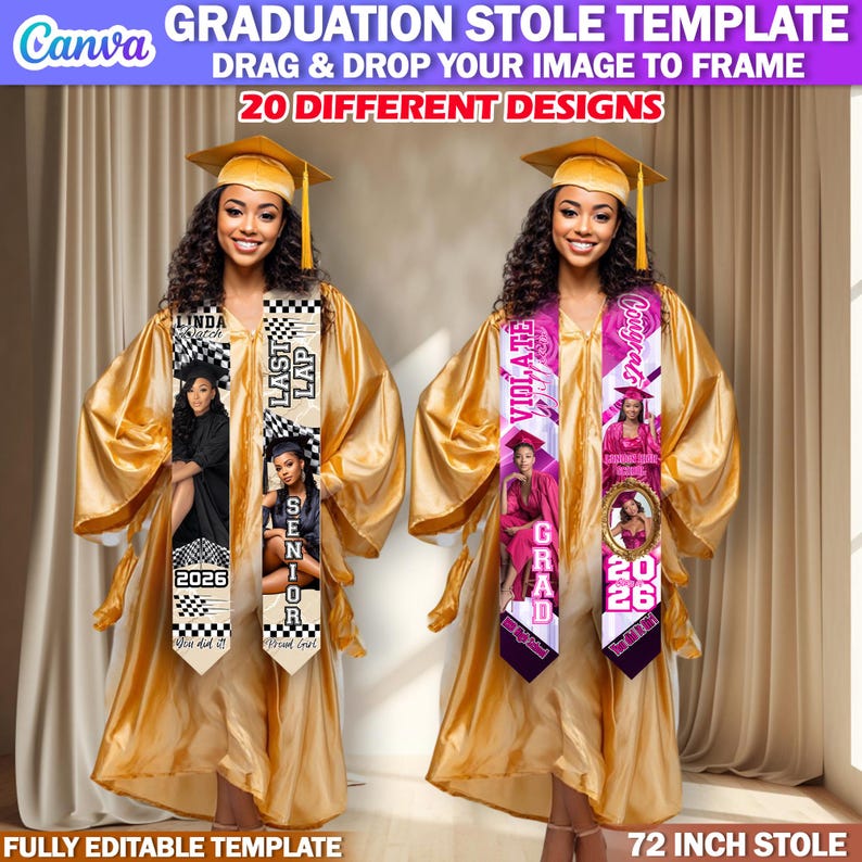 20x Graduation Stole Canva Editable Template Bundle, Graduation Sash ...