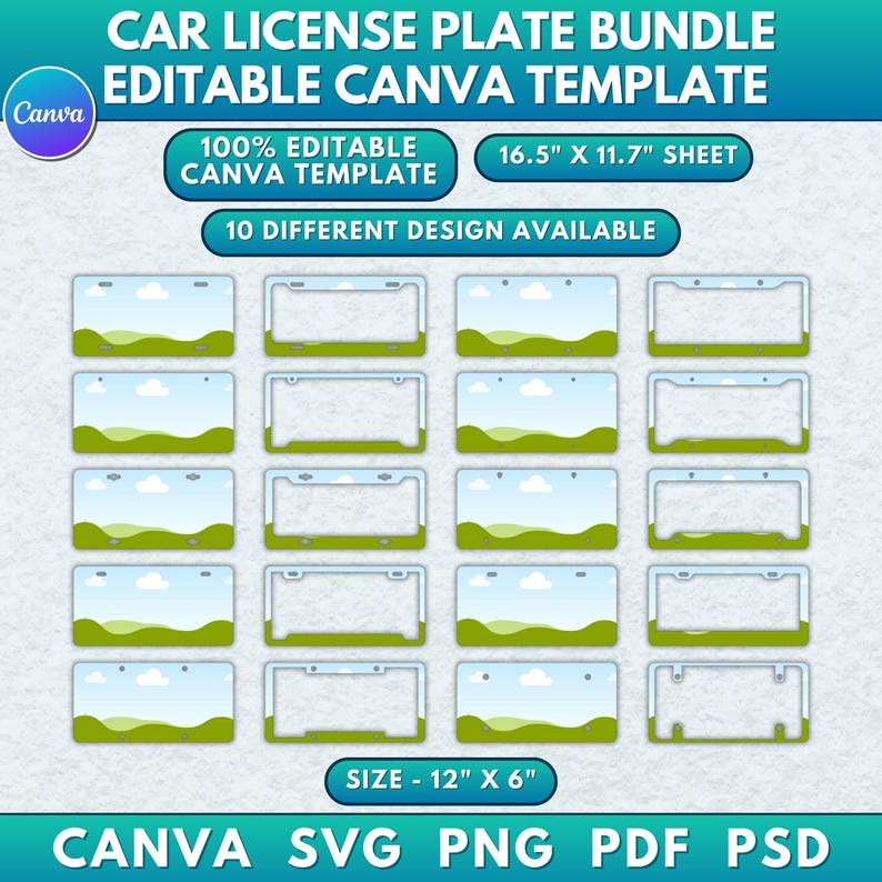 10x Car License Plate Template Bundle | Editable Canva License Plate ...