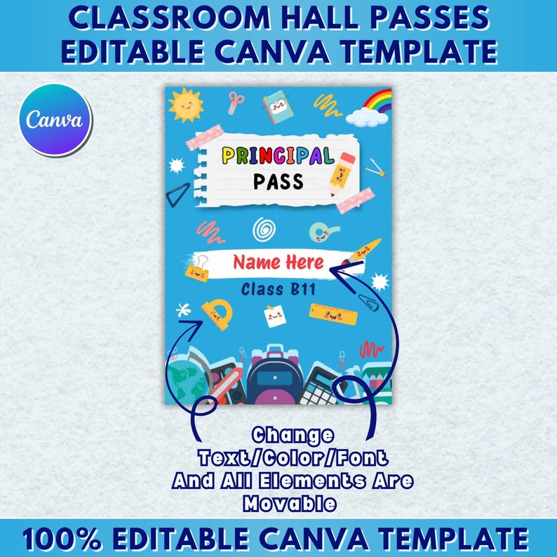 10x Classroom Hall Pass Canva Templates | Editable Teacher Passes ...