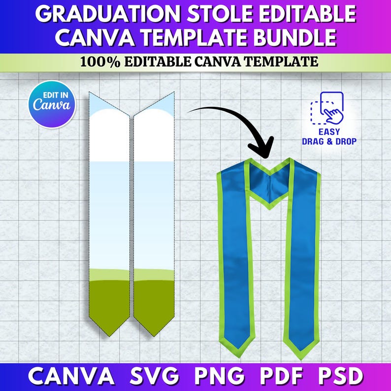 Editable Graduation Stole Canva Frame Template | Grad 2026 Stole ...