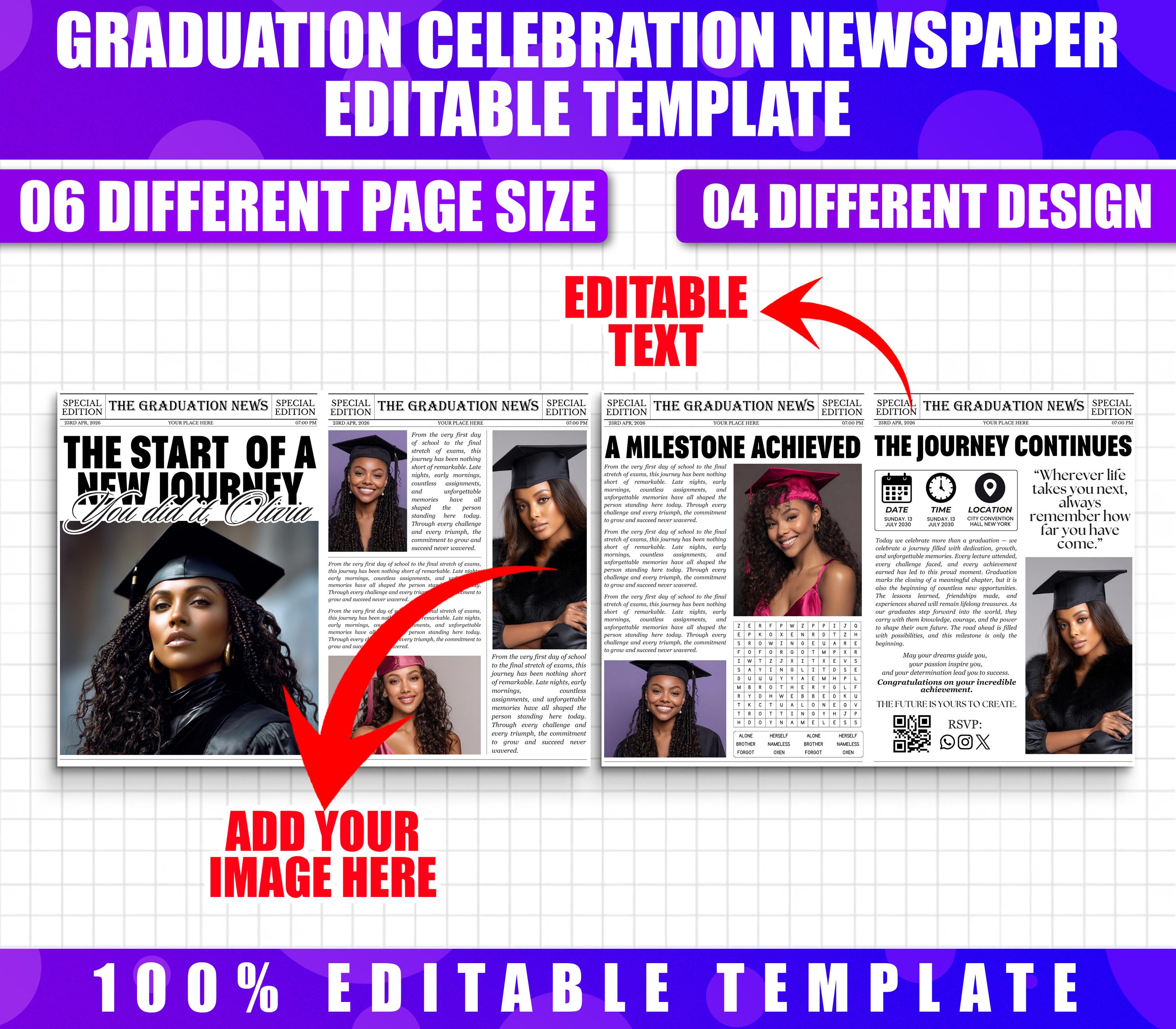 4x Class of 2026 Graduation Newspaper Template, 