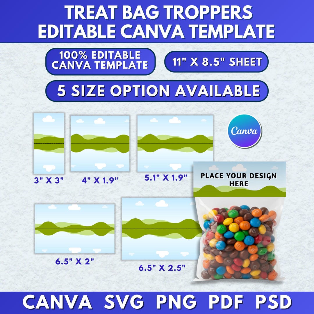 5x Treat Bag Toppers Template Bundle | Candy Bag Topper SVG PNG, Favor ...