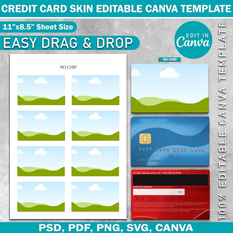 Credit Card Skin Canva Template | Editable Debit Card Cover SVG | DIY ...