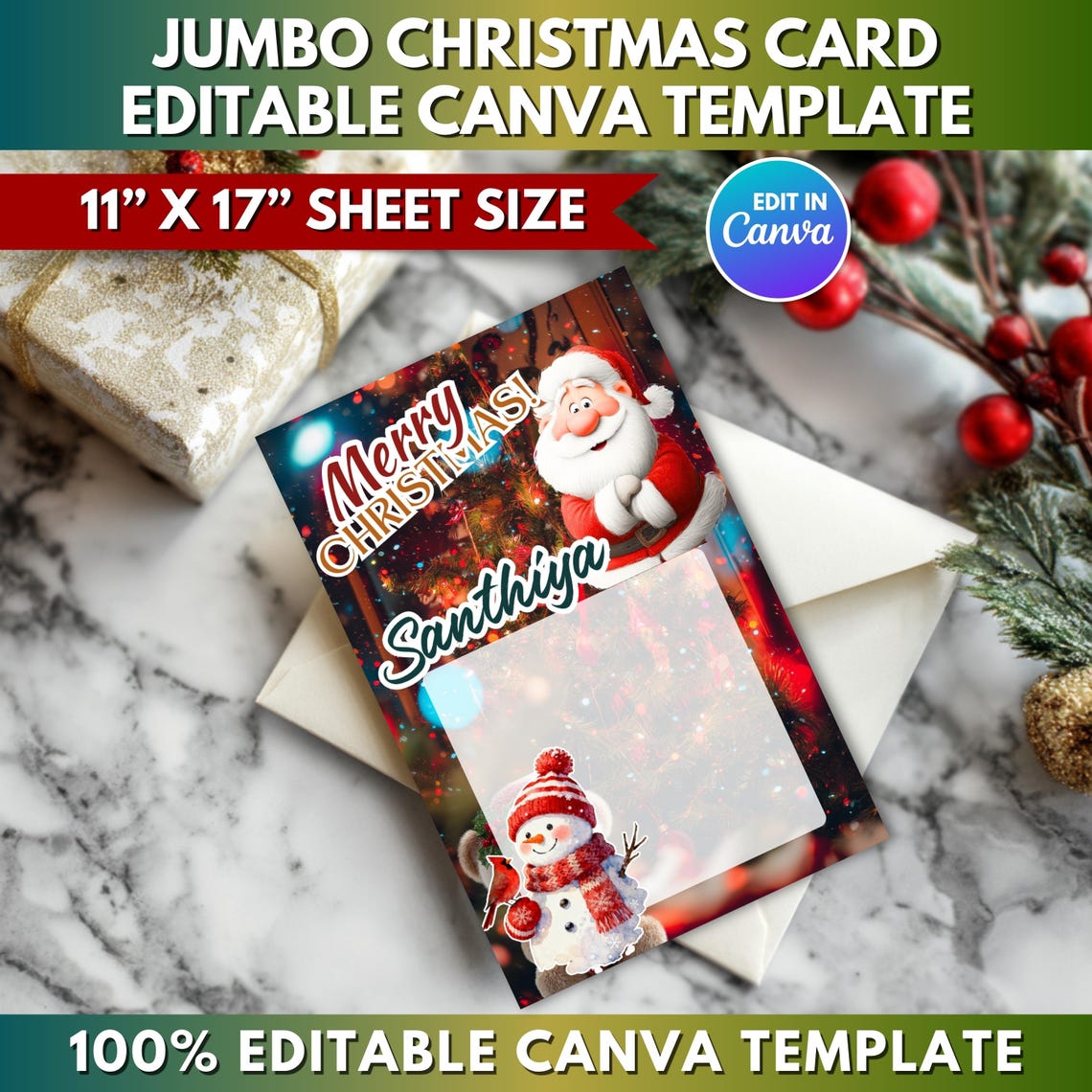 30x Jumbo Christmas Card Template Bundle | Editable Christmas Card ...