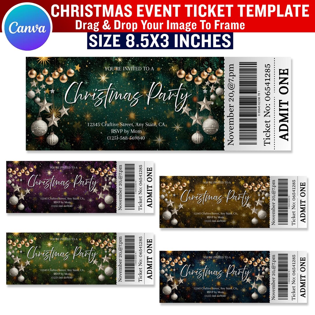Christmas Event Ticket Canva Template | Editable Holiday Tickets Party ...