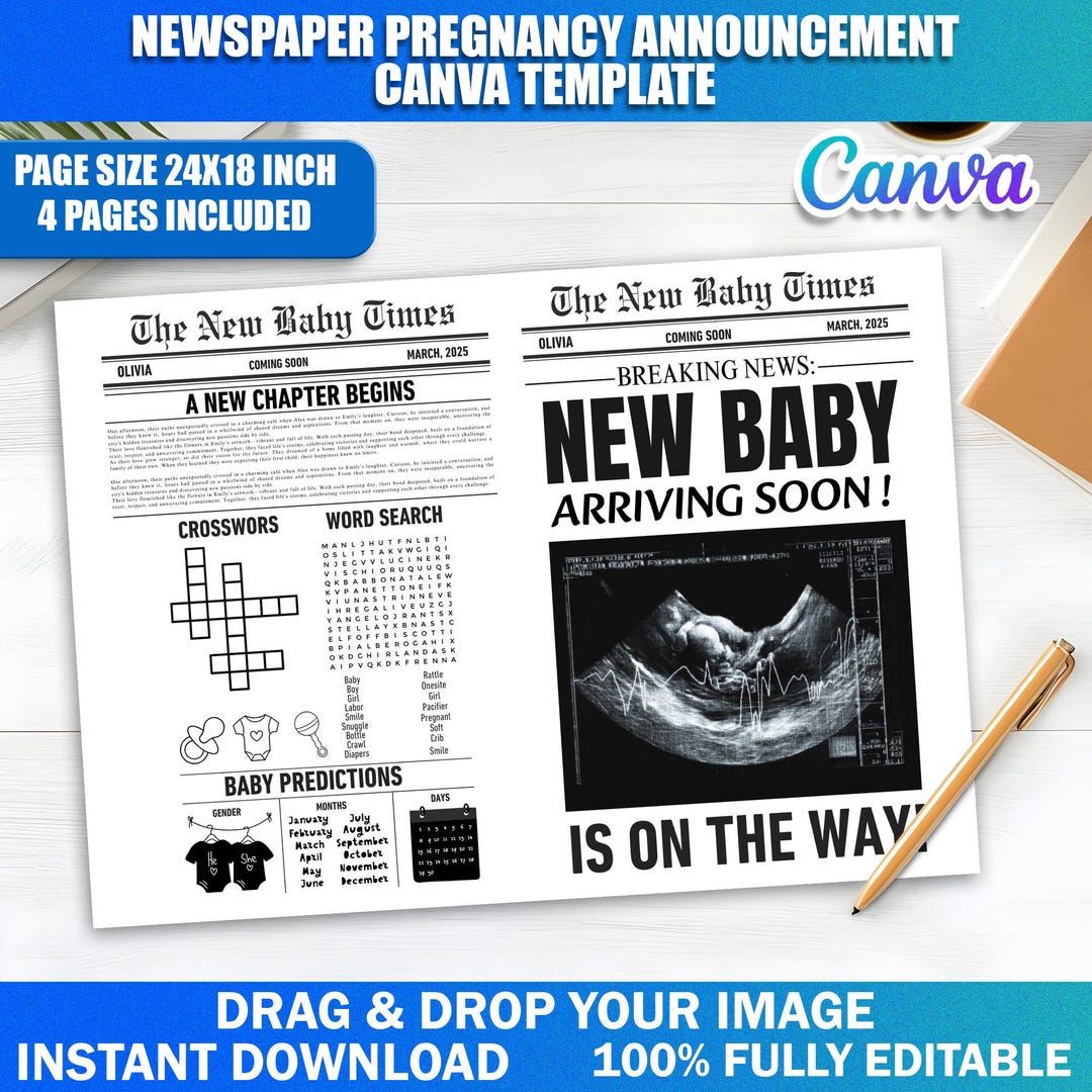 Newspaper Pregnancy Announcement | Custom Expecting Baby Times ...