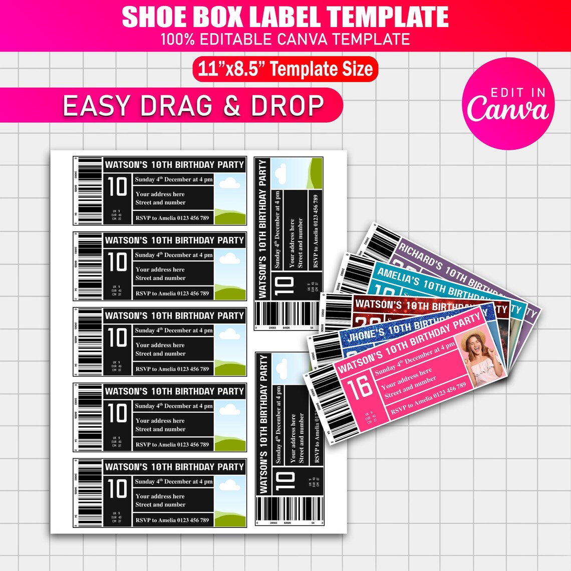 Shoe Box Label Template | Sneaker Box Label SVG | Editable Favor Box ...