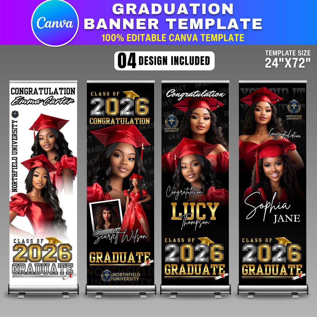 4x Graduation Banner Canva Editable Template | Graduation Banner for ...